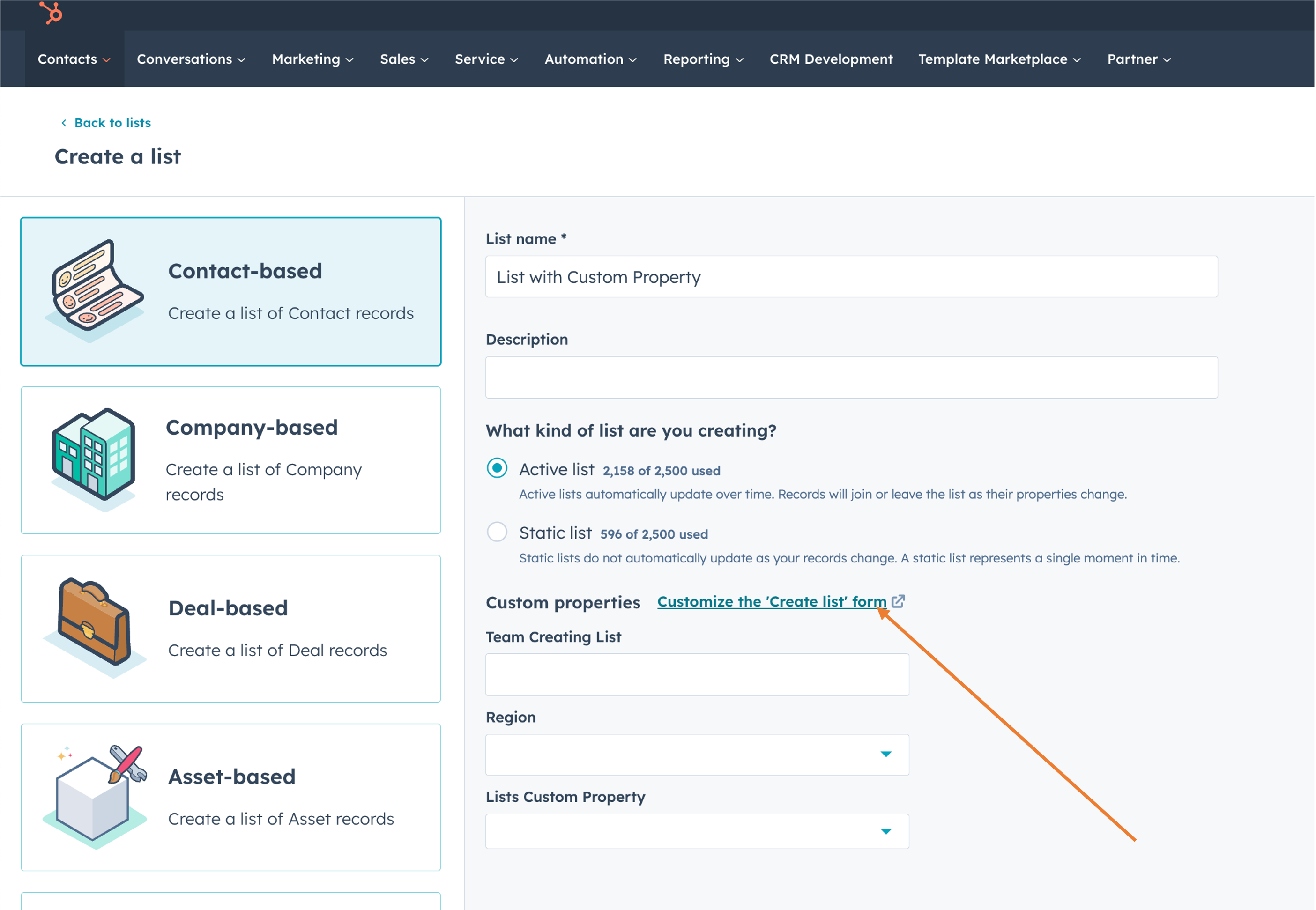 HubSpot update: Custom Properties and a Description Field for Lists